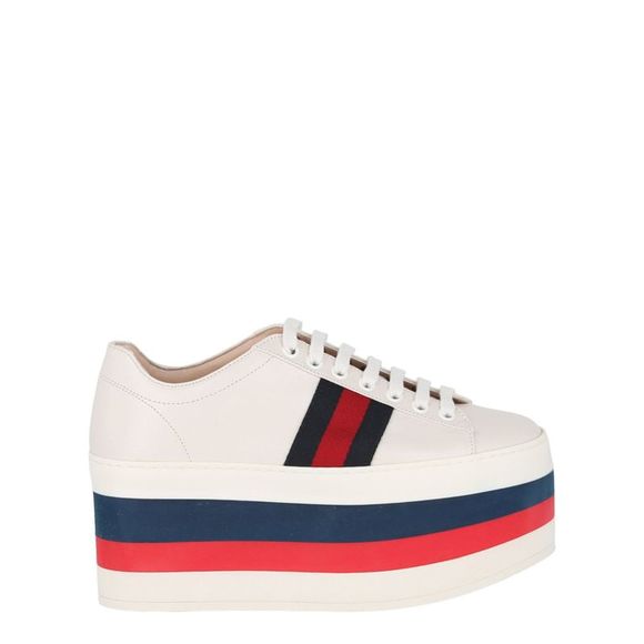 Gucci | Shoes | Gucci Sylvie Web Accent Leather Wedge Sneakers ...